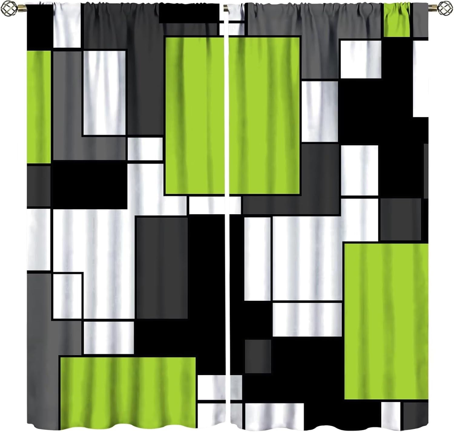 Abstract Geometric Curtains Brown Black Gray and White Geometry Squares ...