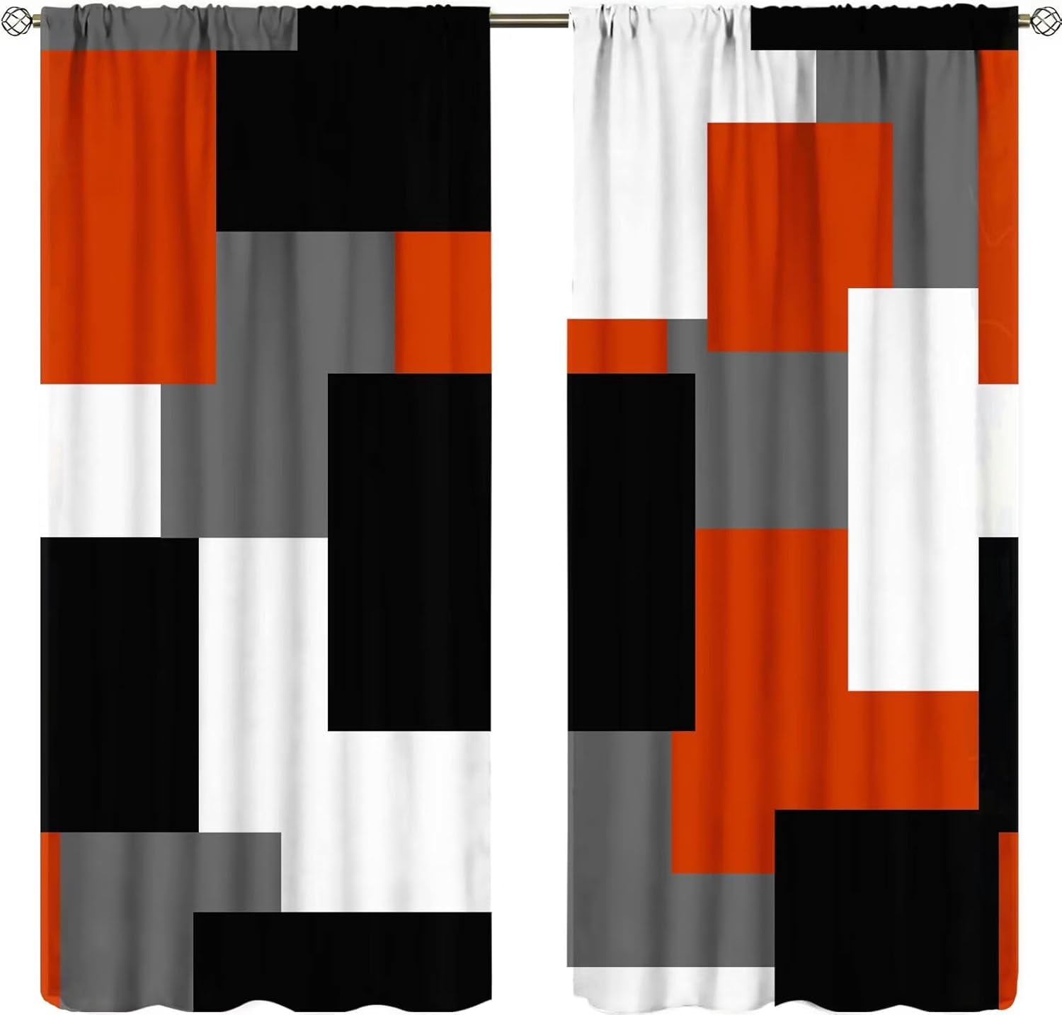 Abstract Geometric Curtains Brown Black Gray and White Geometry Squares ...