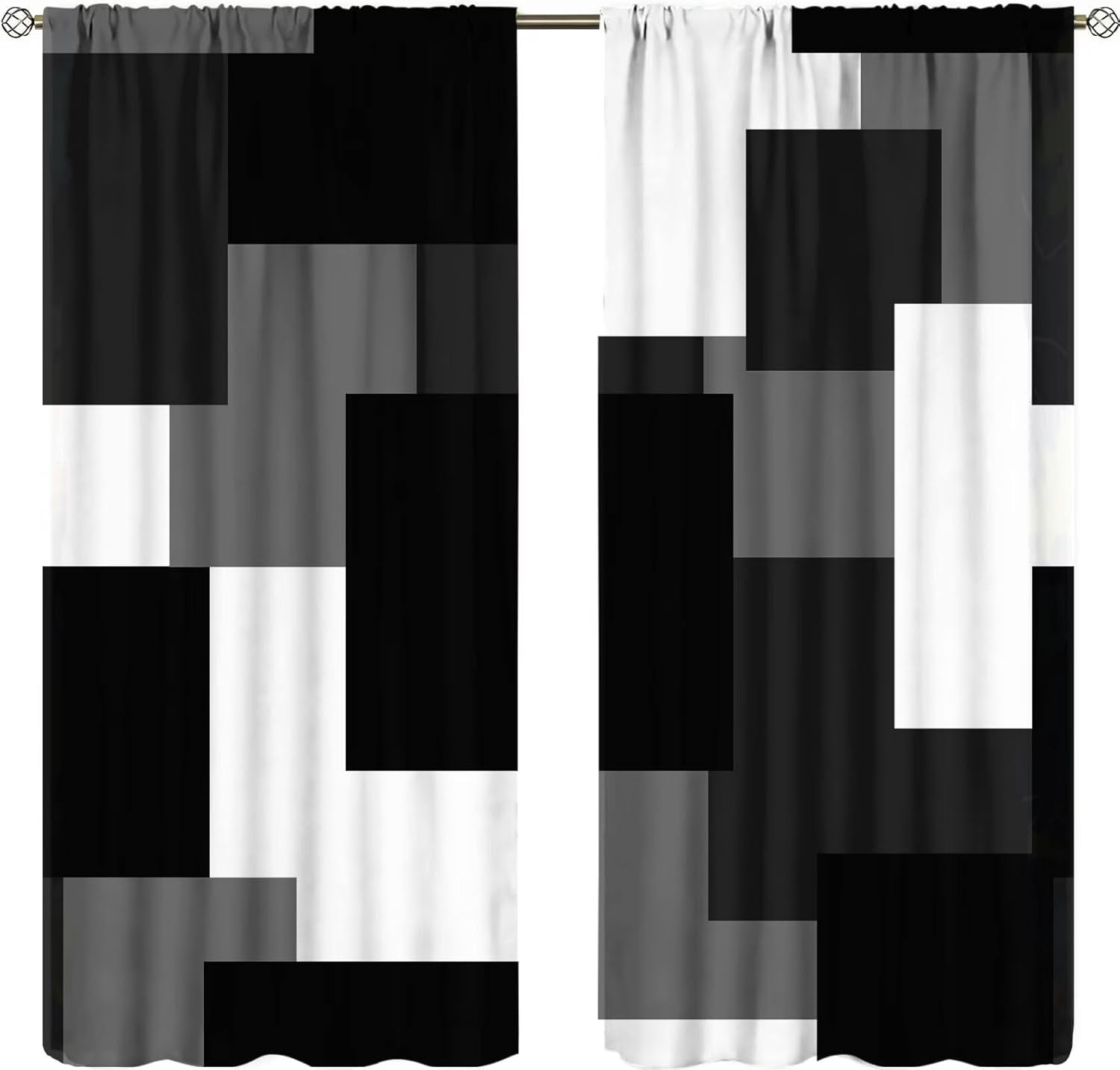 Abstract Geometric Curtains Brown Black Gray and White Geometry Squares ...