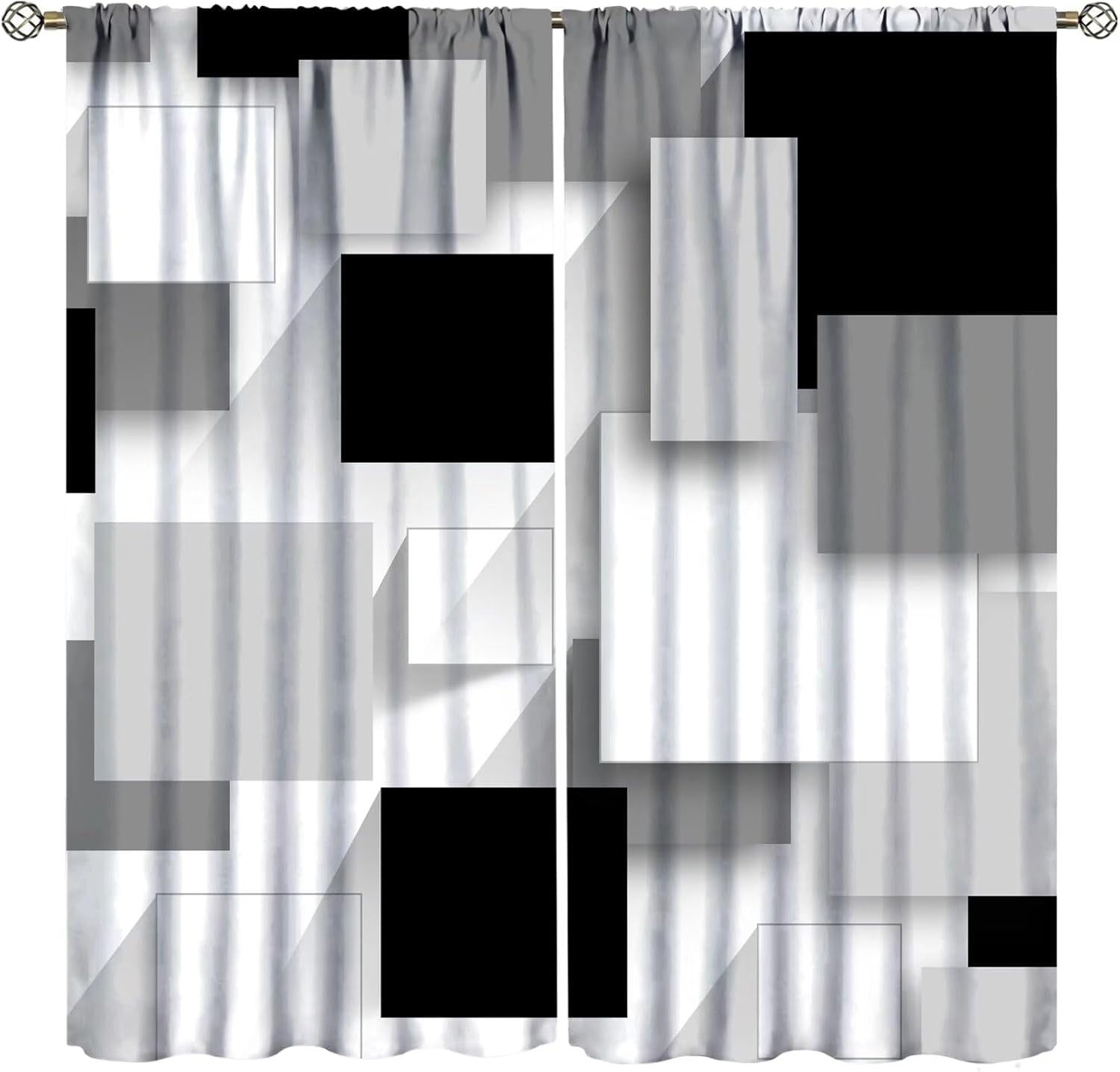 Abstract Geometric Curtains Brown Black Gray and White Geometry Squares ...