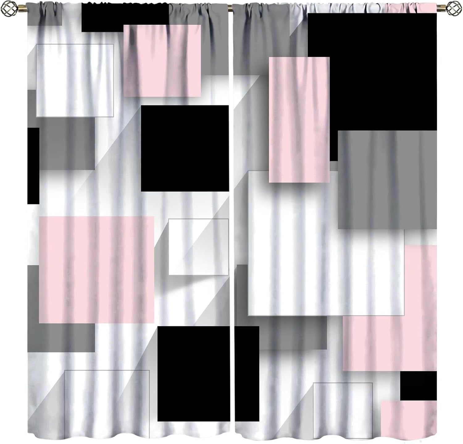 Abstract Geometric Curtains Brown Black Gray and White Geometry Squares ...