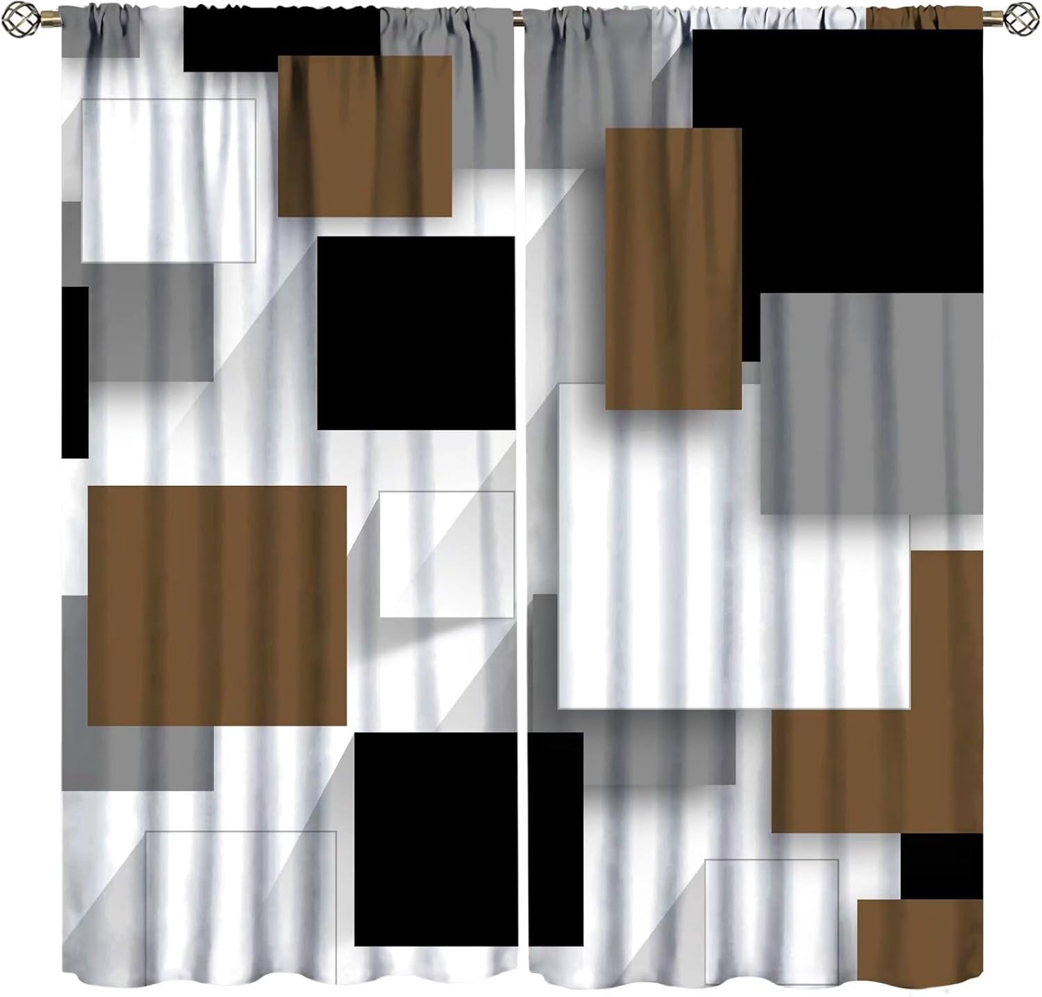 Abstract Geometric Curtains Brown Black Gray and White Geometry Squares ...