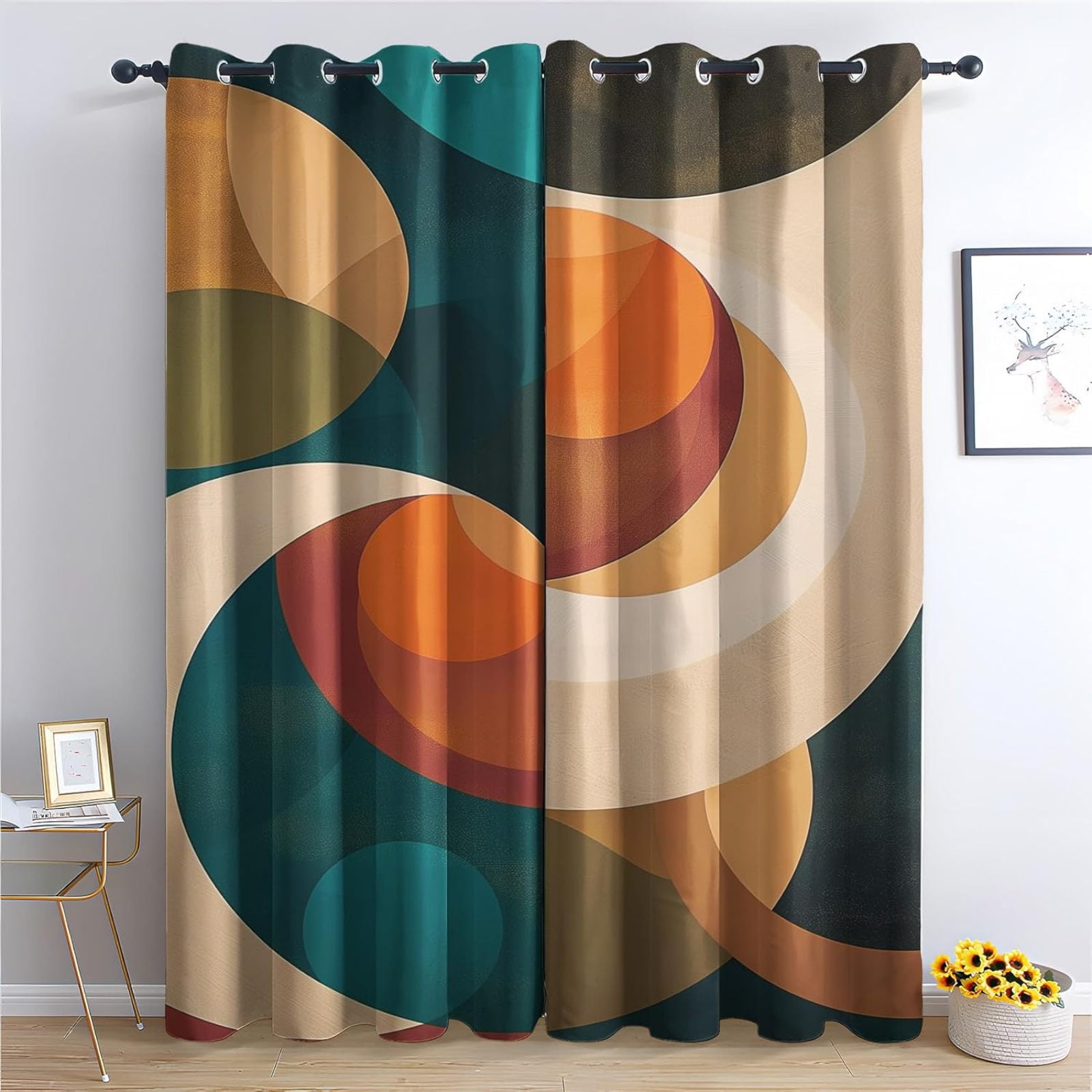Abstract Geometric Curtains, Mid Century Modern Art Colorful Window ...