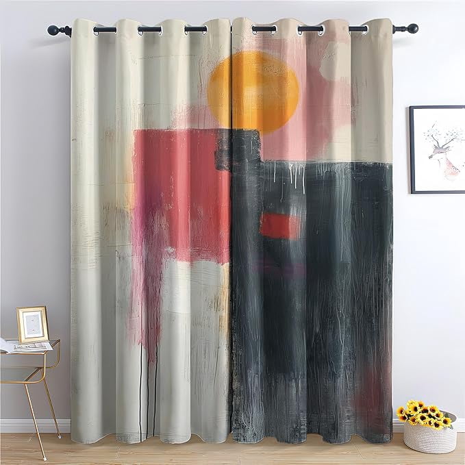 Abstract Geometric Curtains, Mid Century Modern Art Window Curtains ...