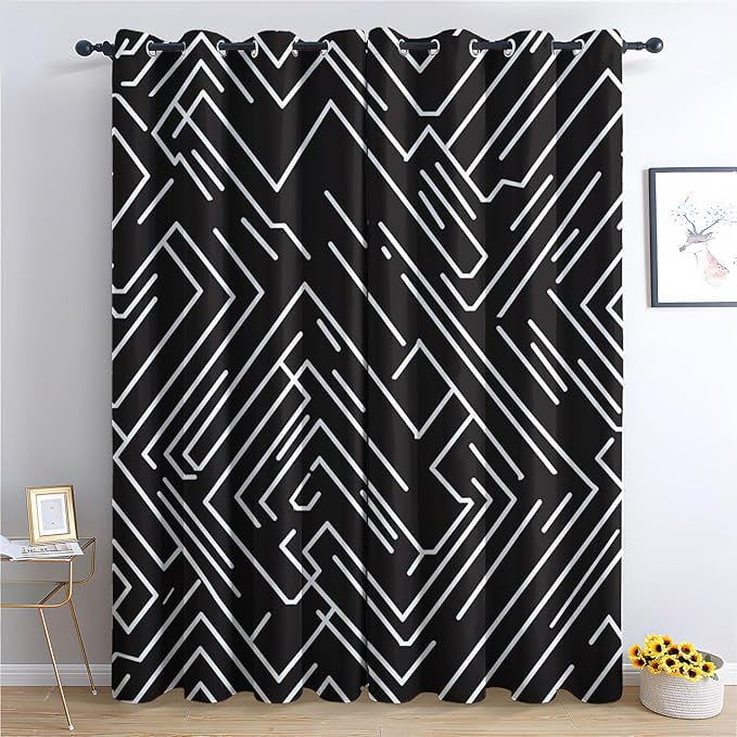 Abstract Geometric Curtains, Monochrome Blackout Curtains For Bedroom ...