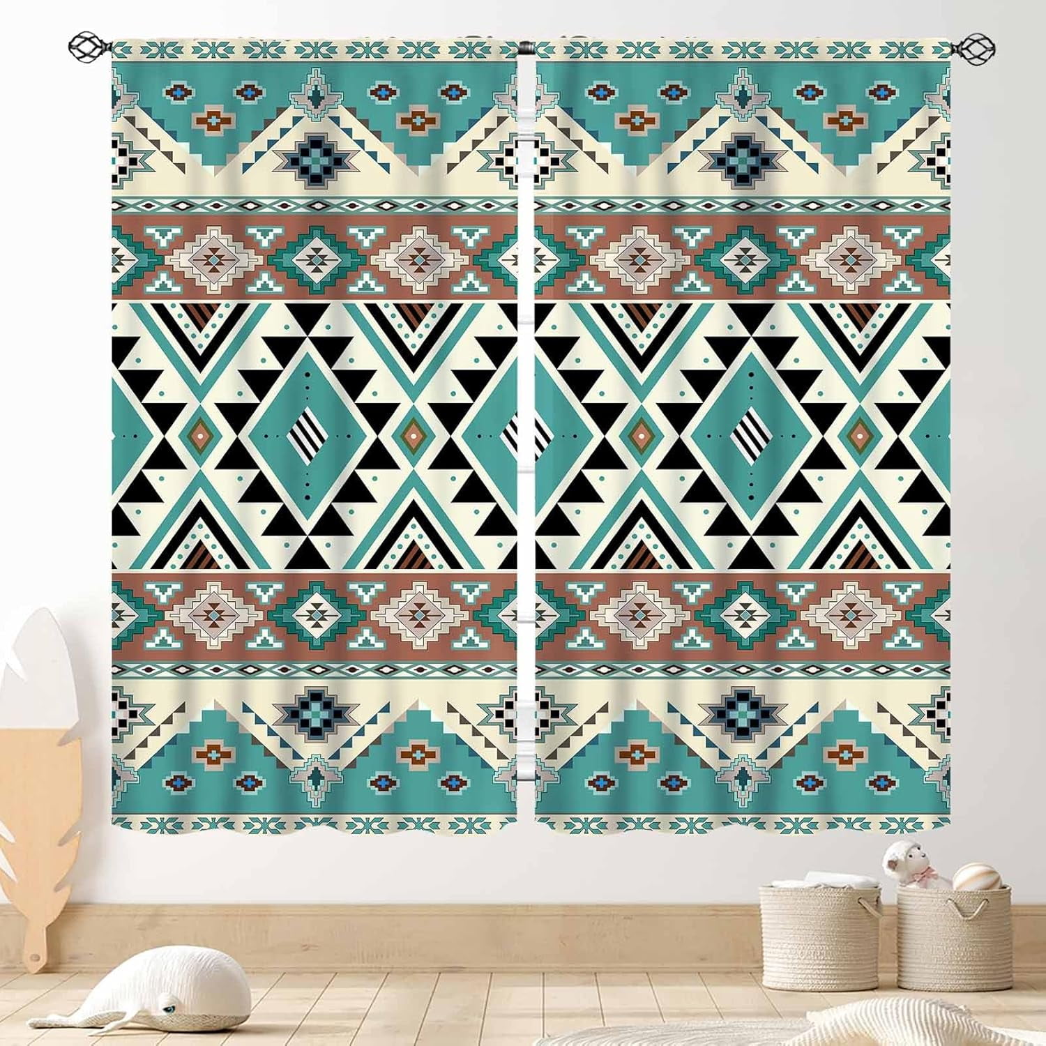 Abstract Geometric Curtains, Western Aztec Tribal Ethnic Southwestern ...