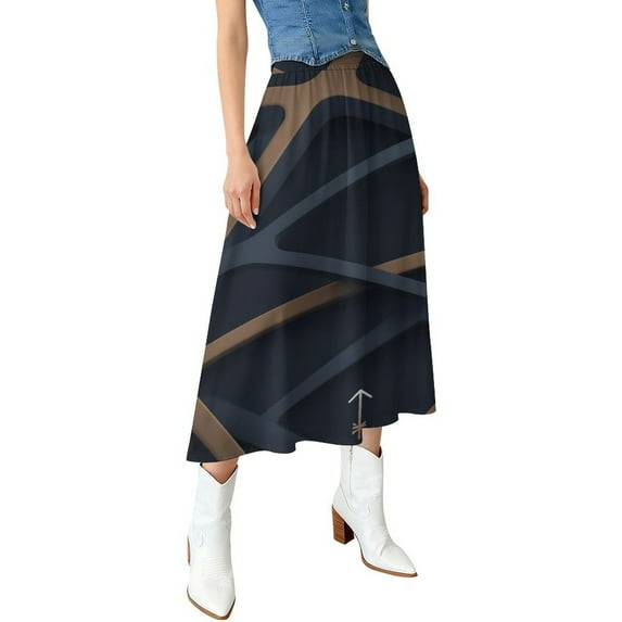 Abstract Geometric Dark Design Women High Waist Midi Skirt Elegant Midi ...