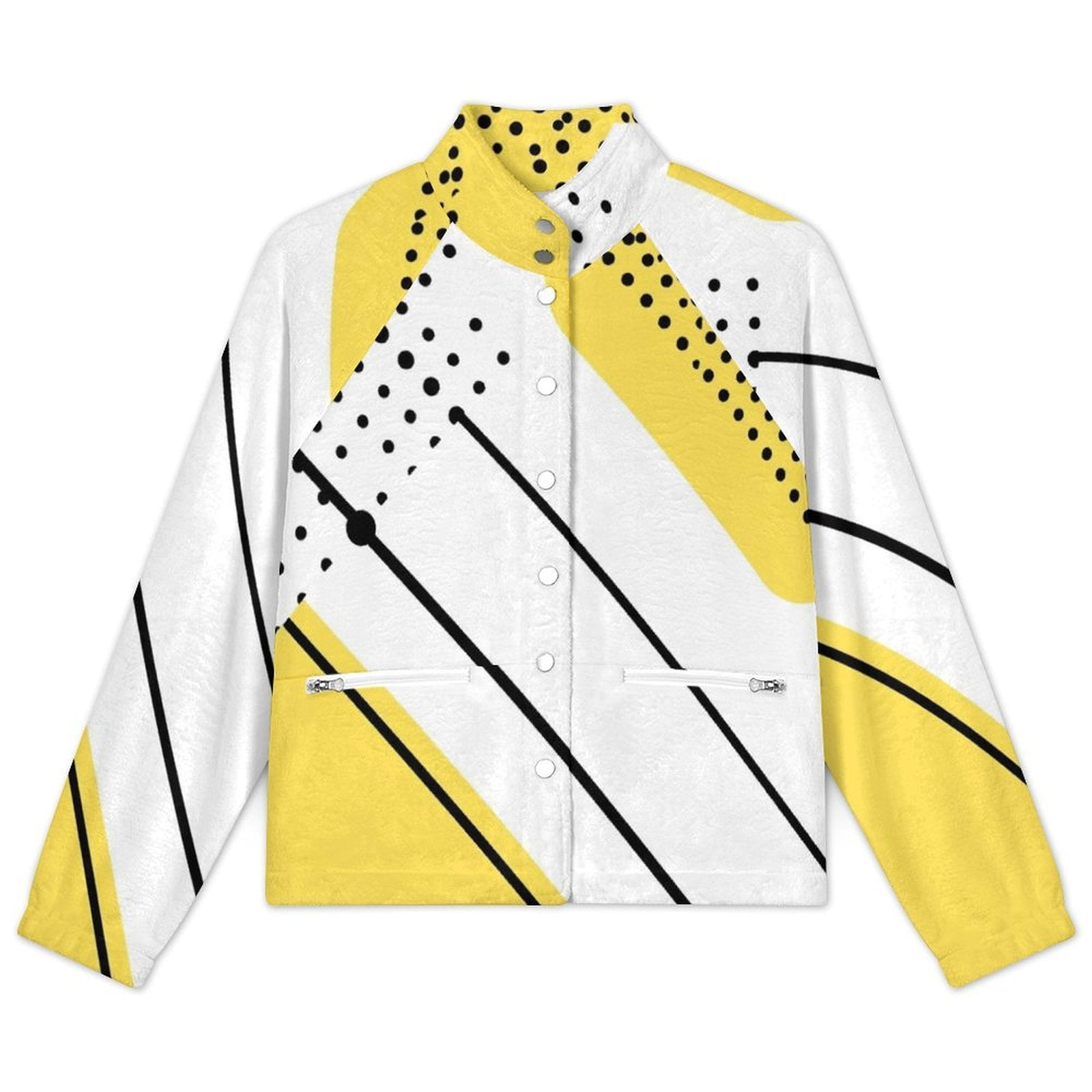 Abstract Geometric Design Warm Women's Plush Jacket Stand Collar Full ...