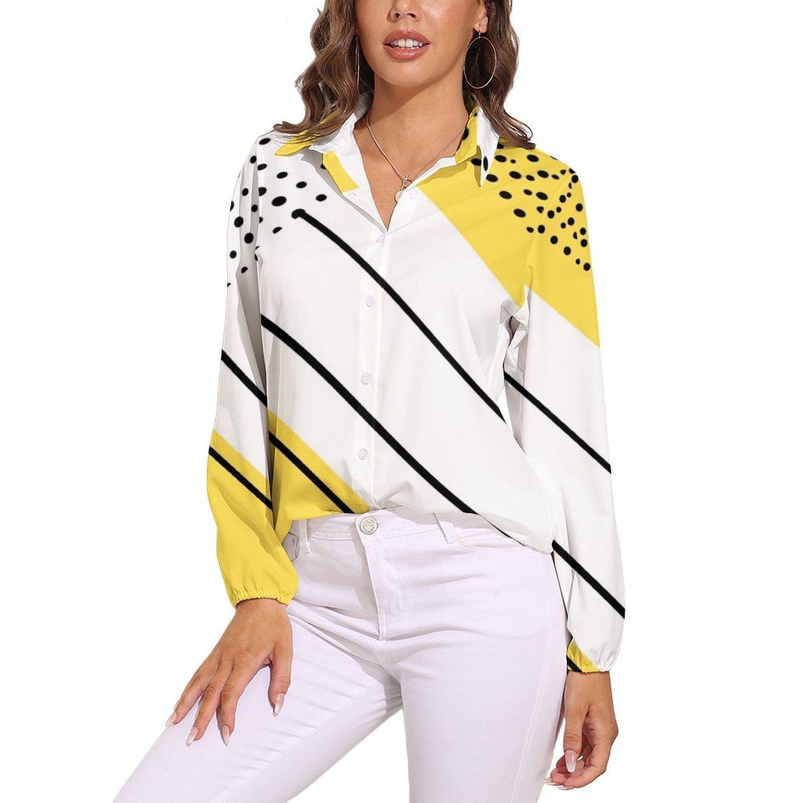 Abstract Geometric Design Women Long Sleeve Shirts Clothing Autumn Tops ...