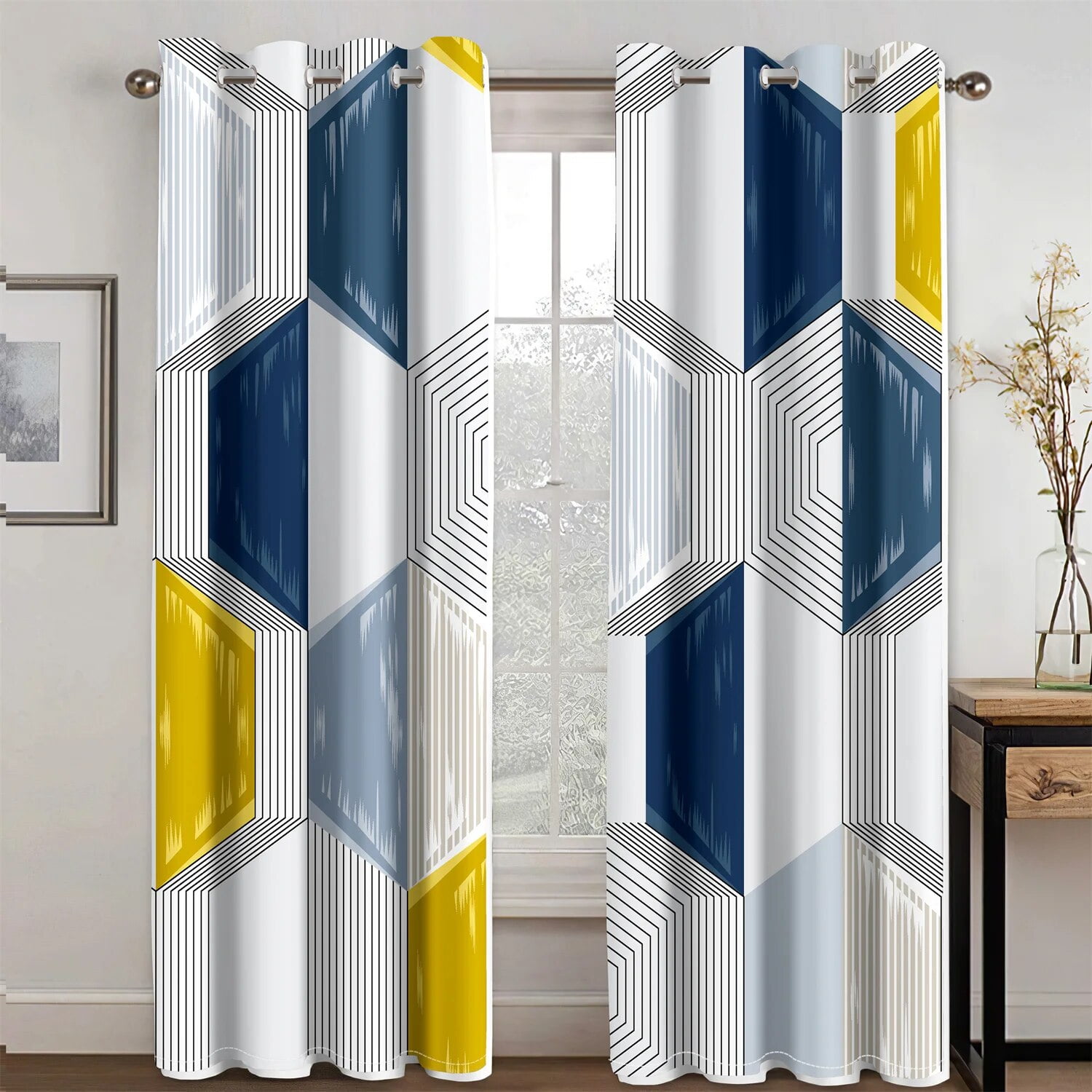 Abstract Geometric Design with Modern Simplicity Light Filtering Drapes ...