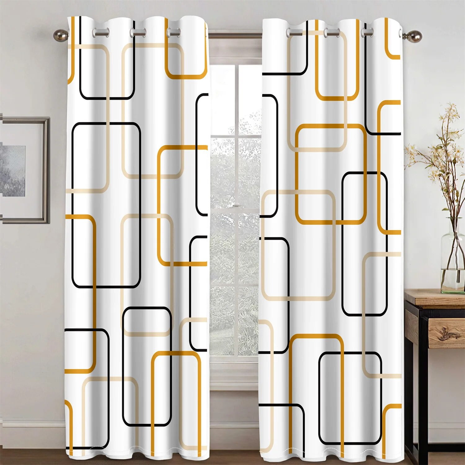 Abstract Geometric Design with Modern Simplicity Light Filtering Drapes ...