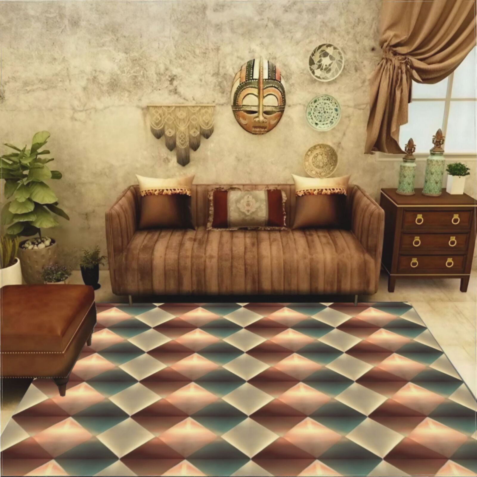 Abstract Geometric Diamond Pattern(2) Light Luxury Home Carpets Living ...