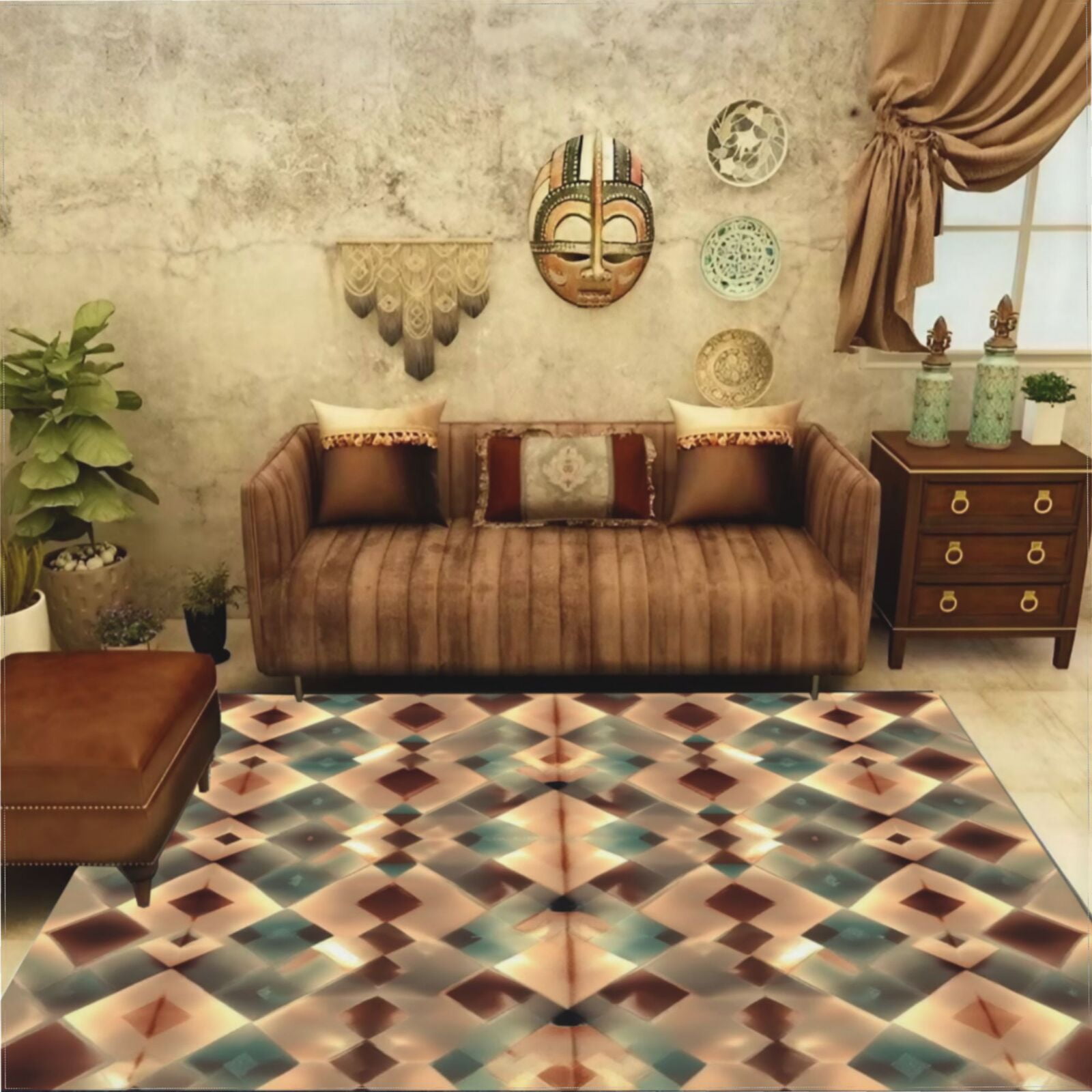 Abstract Geometric Diamond Pattern Living Room ration Nordic Carpets ...
