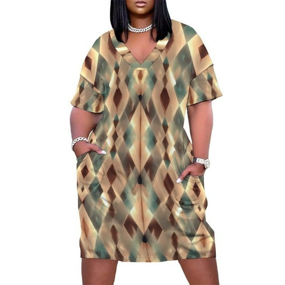 Abstract Geometric Diamond Pattern Loose Pocket Dress Dresses Summer ...