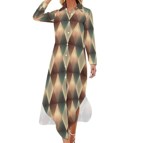 Abstract Geometric Diamond Pattern Shirt Dress Long Sleeve Street ...
