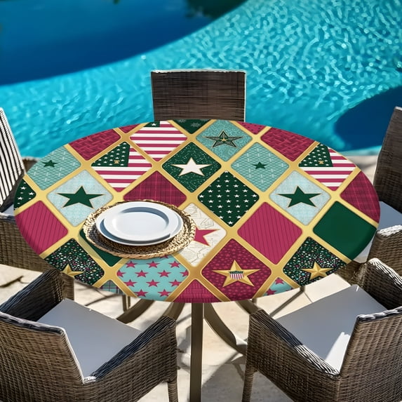 Abstract Geometric Diamond Round Fitted Tablecloth with Elastic Edge ...