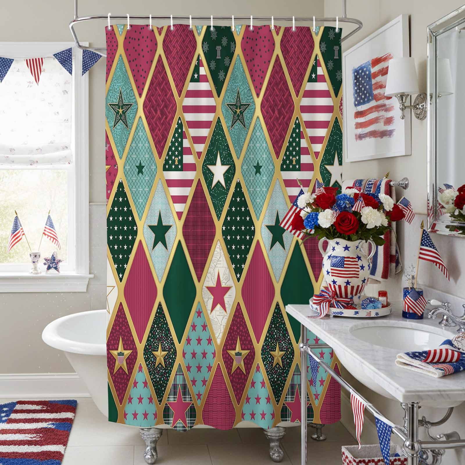 Abstract Geometric Diamond Shower Curtain for Bathroom, Stars Lattice ...