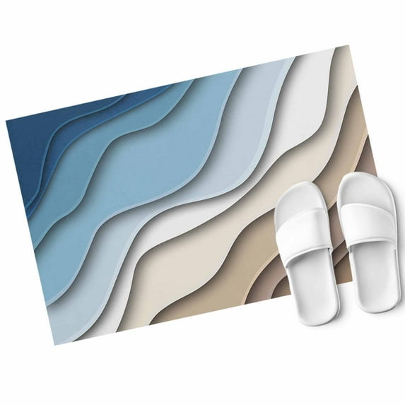 Abstract Geometric Door Mat Blue Brown Gradient Waves Beach Non Slip ...