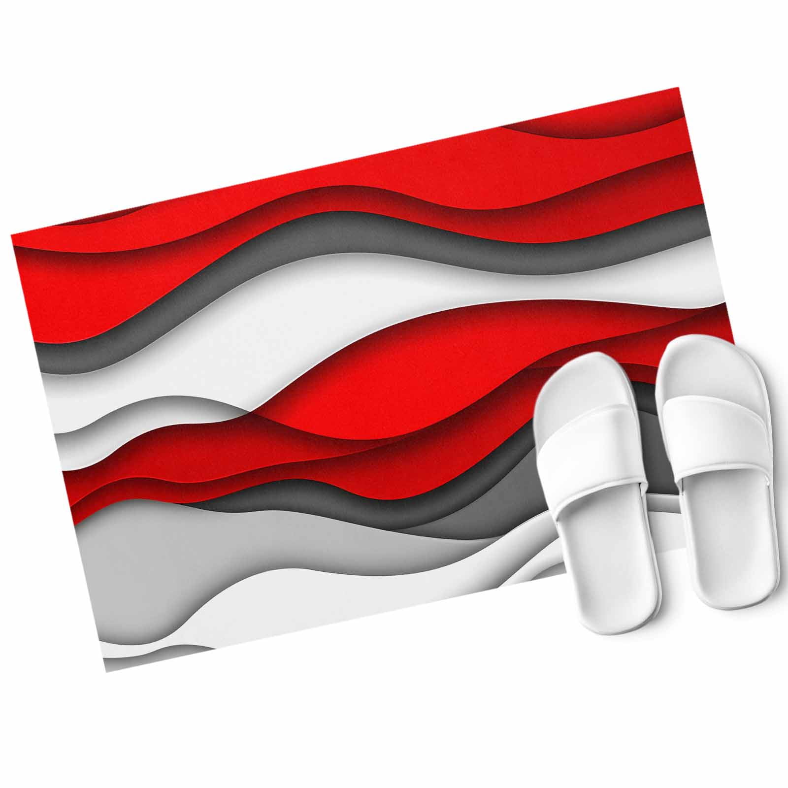 Abstract Geometric Door Mat Red Gray Gradient Waves Contemporary Non ...