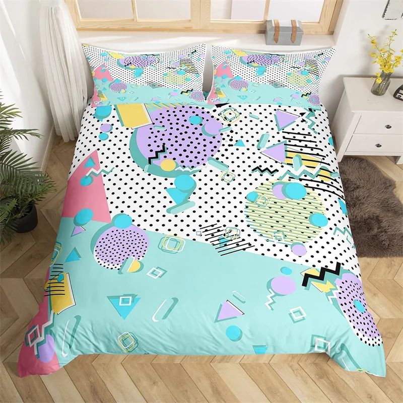 Abstract Geometric Duvet Cover King Retro 80s 90s Style Bedding Set ...