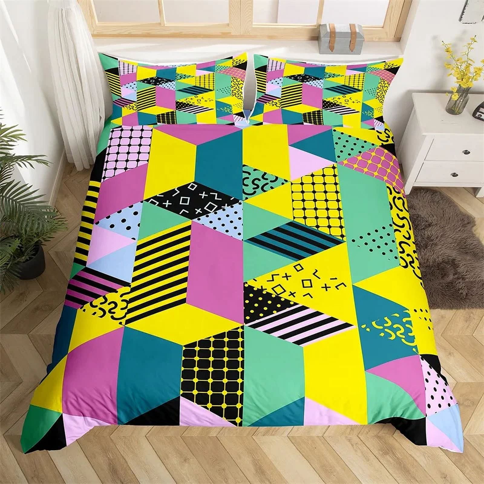 Abstract Geometric Duvet Cover King Retro 80s 90s Style Bedding Set ...