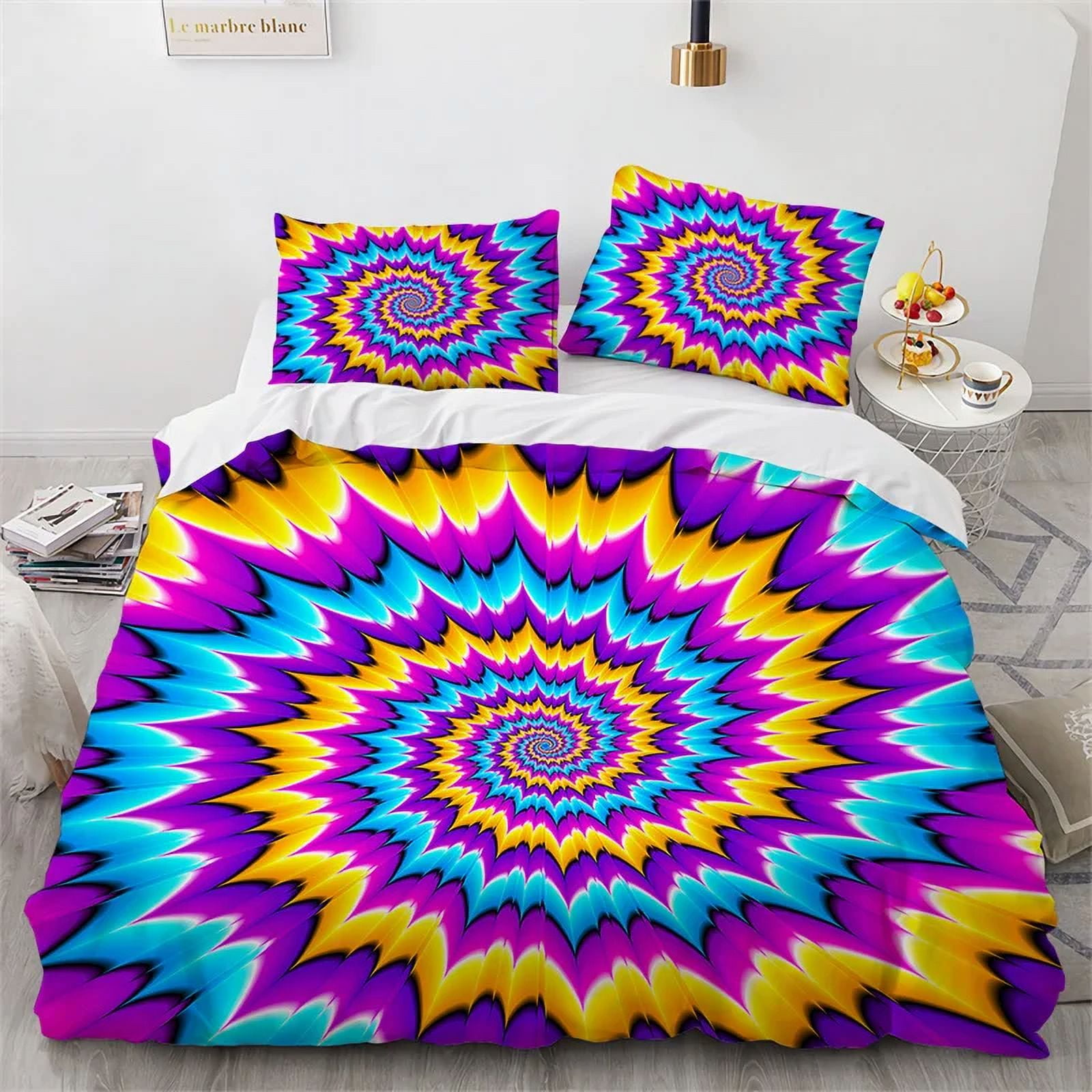 Abstract Geometric Duvet Cover Psychedelic Spiral Swirl Bedding Set ...