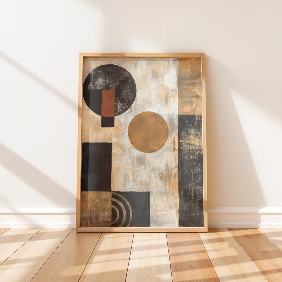 Abstract Geometric Earthy Rustic Shapes Neutral Unframed Paper Print ...