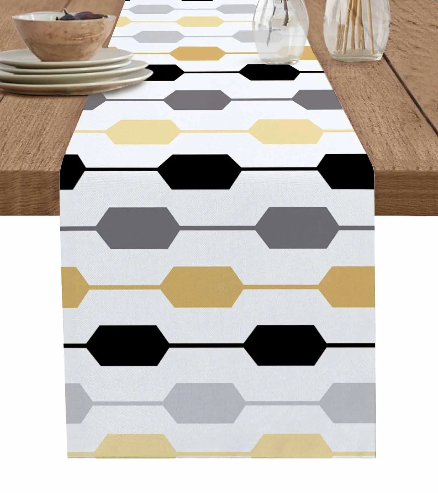 Abstract Geometric Figures Table Runner Cotton Linen Wedding r ...