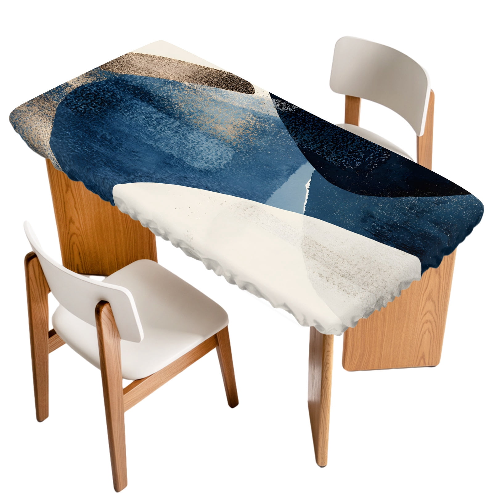 Abstract Geometric Fitted Rectangle Tablecloth 24" x 50" Blue Gold ...