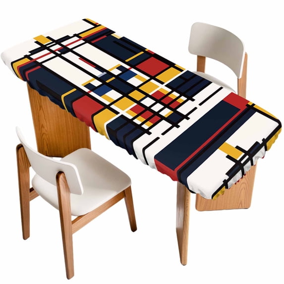 Abstract Geometric Fitted Rectangle Tablecloth 32" x 96" Blue Orange ...