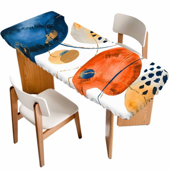 Abstract Geometric Fitted Rectangle Tablecloth 32" x 96" Blue Red ...