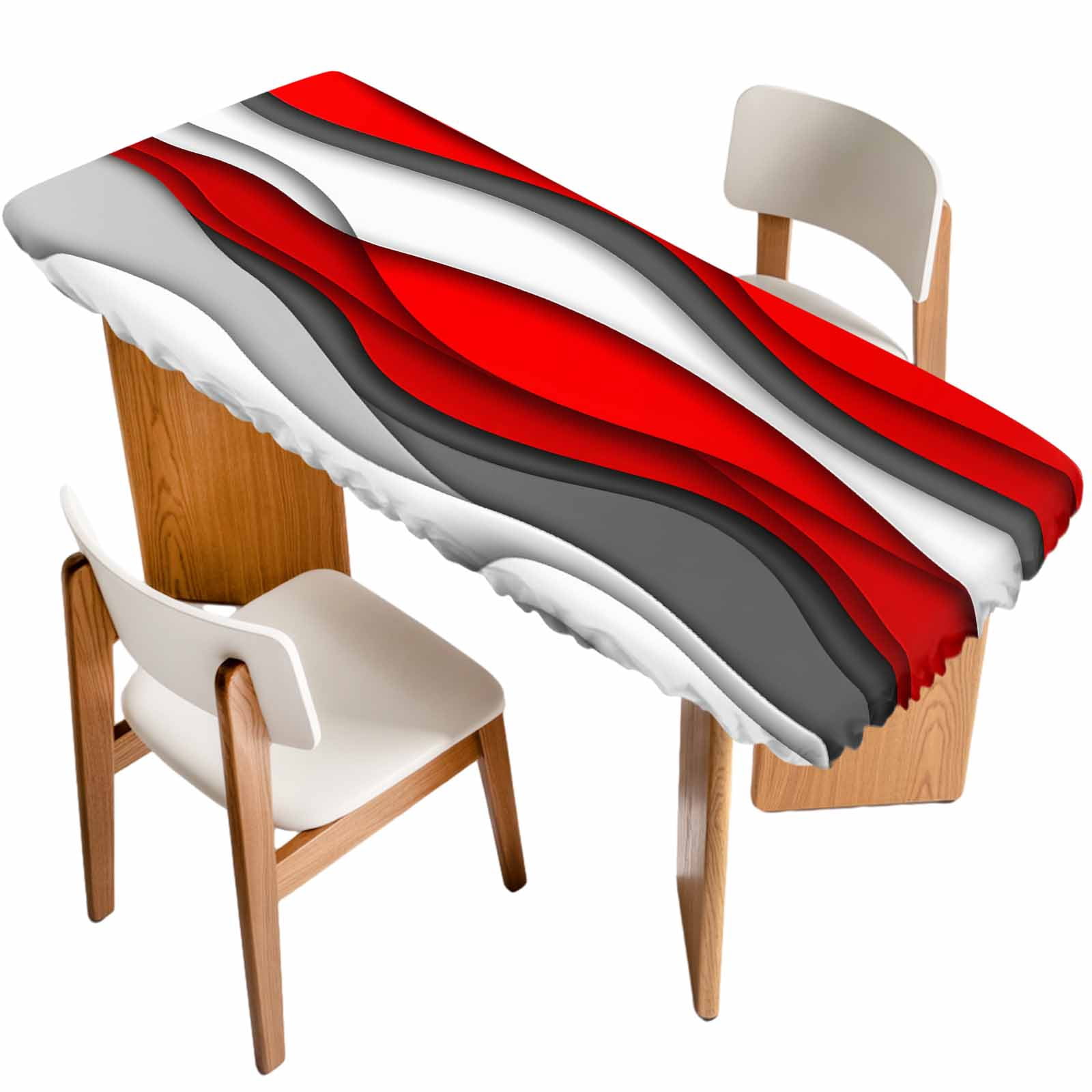 Abstract Geometric Fitted Rectangle Tablecloth 32" x 96" Red Gray ...