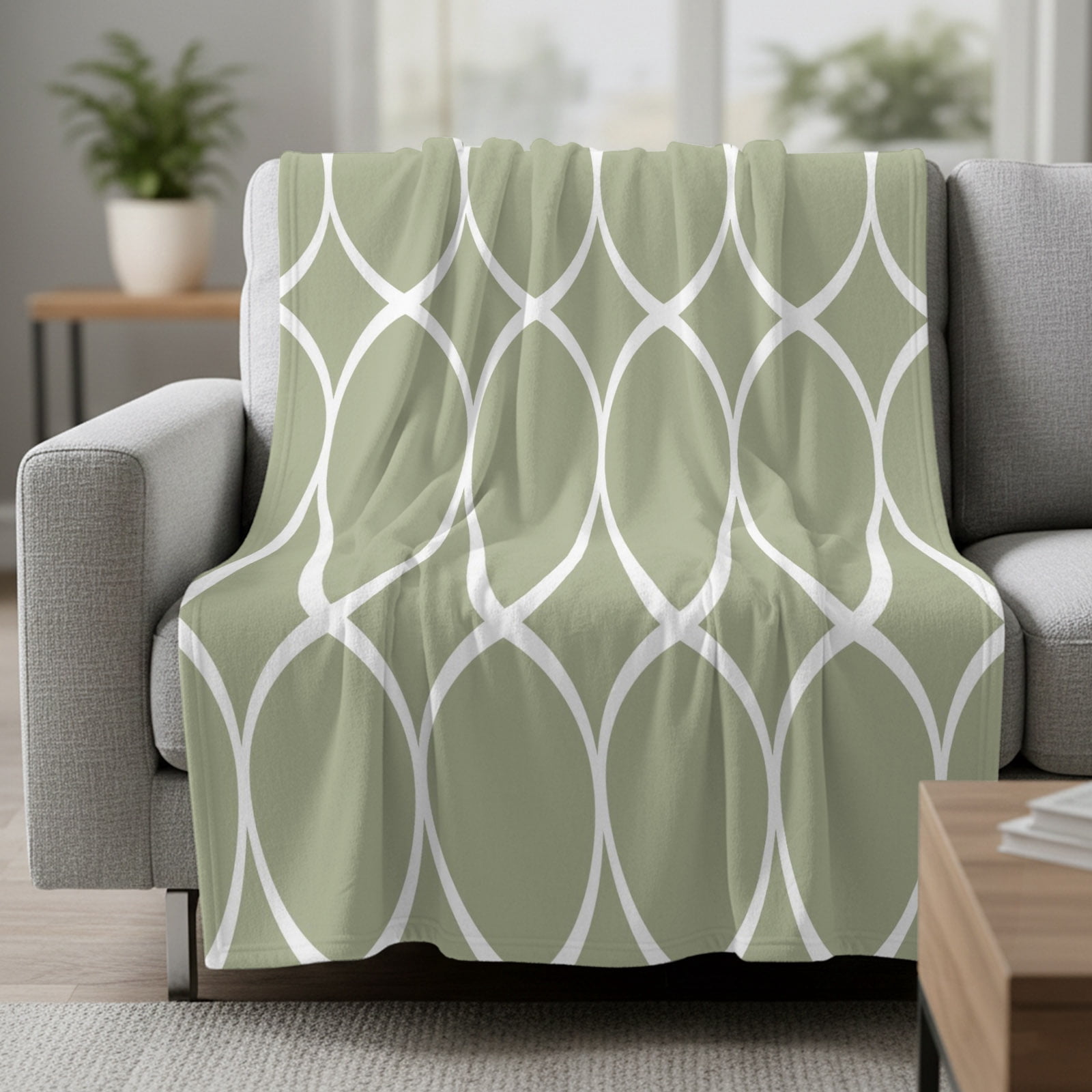 Abstract Geometric Fleece Throw Blanket White Twisted Lines Green ...