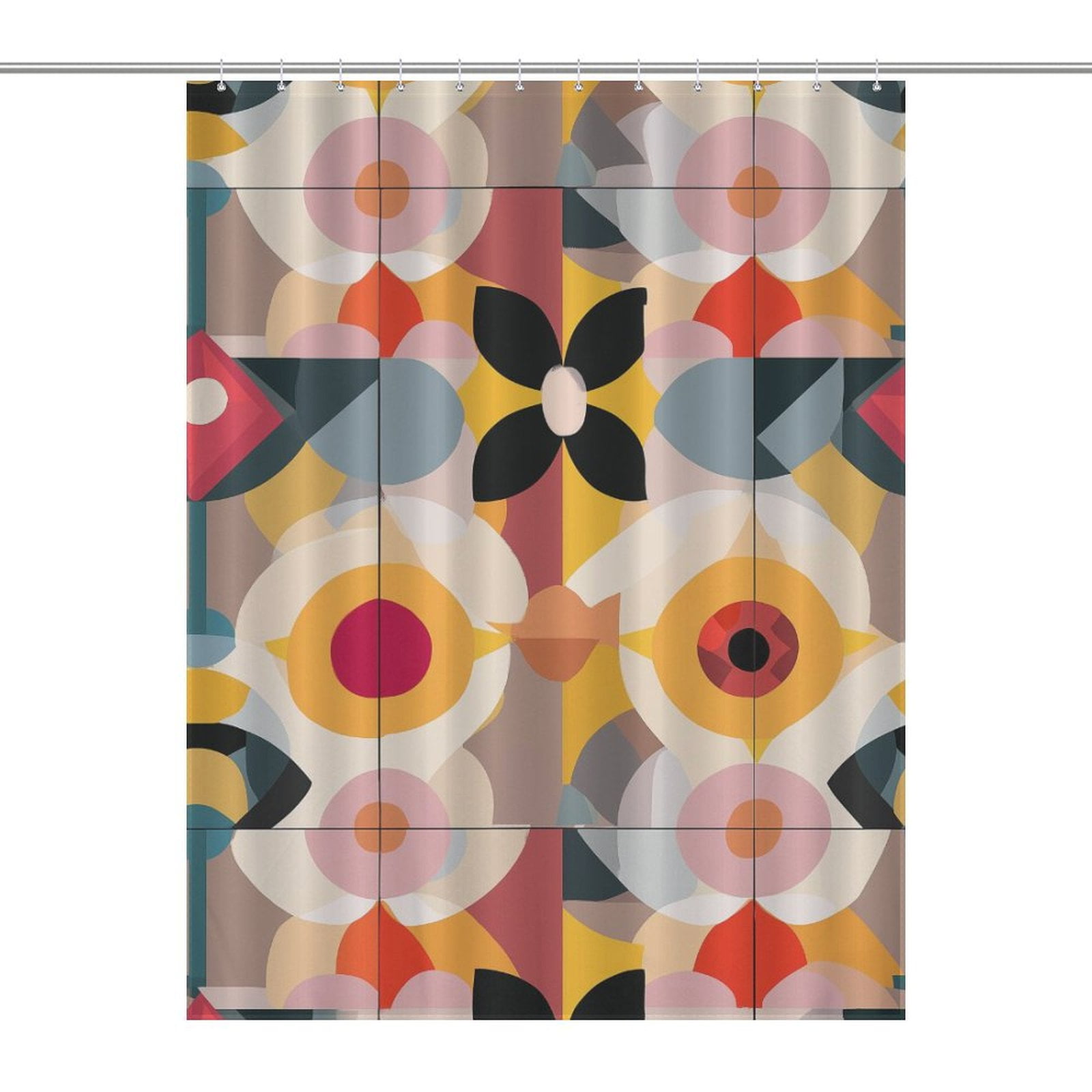 Abstract Geometric Floral Tile Pattern Shower Curtains - Bath Shower ...