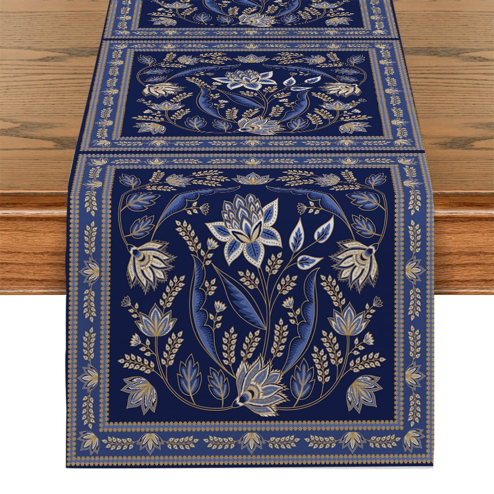 Abstract Geometric Flower Table Runner Kitchen Table r Farmhouse Dining ...