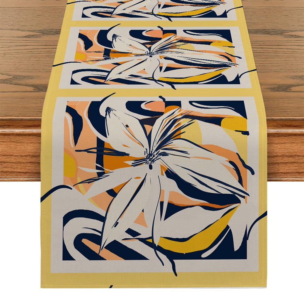 Abstract Geometric Flower Table Runner Kitchen Table r Farmhouse Dining ...