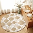 Abstract Geometric Gold Diamond Round Rug 3ft Beige Brown Moroccan ...
