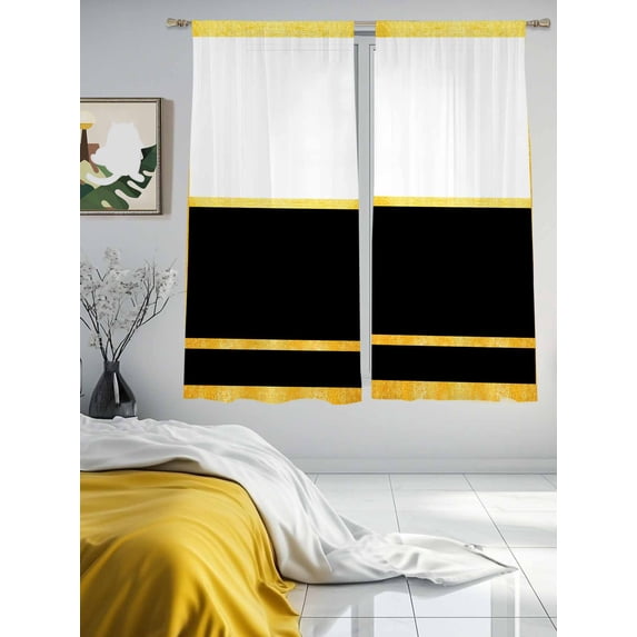 Abstract Geometric Golden Lines Chiffon Sheer Curtains 63 Inches Long ...