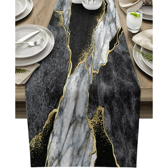 Abstract Geometric Golden Marble Linen Table Runners Dresser Scarf r ...