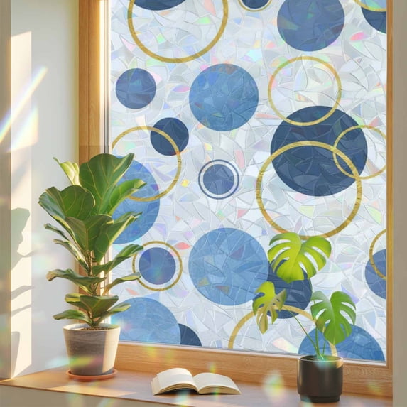 Abstract Geometric Gradient Blue Window Privacy Film, Rainbow Film ...