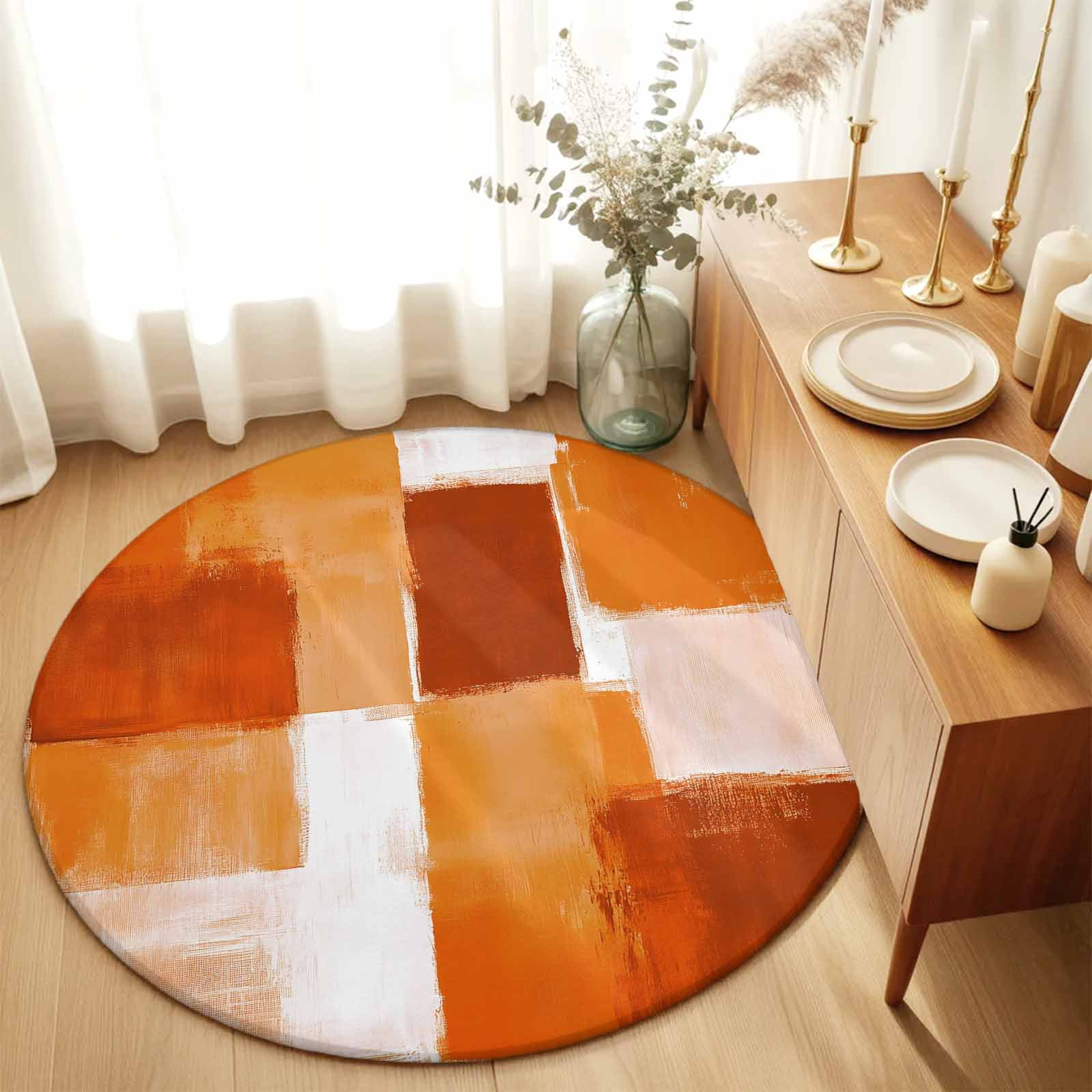 Abstract Geometric Graffiti Square Round Rug 3ft Gradient Orange ...