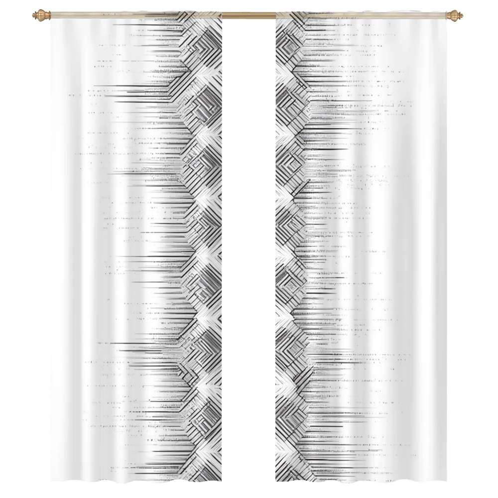 Abstract Geometric Grayscale Pattern Modern Tulle Window Curtains for ...