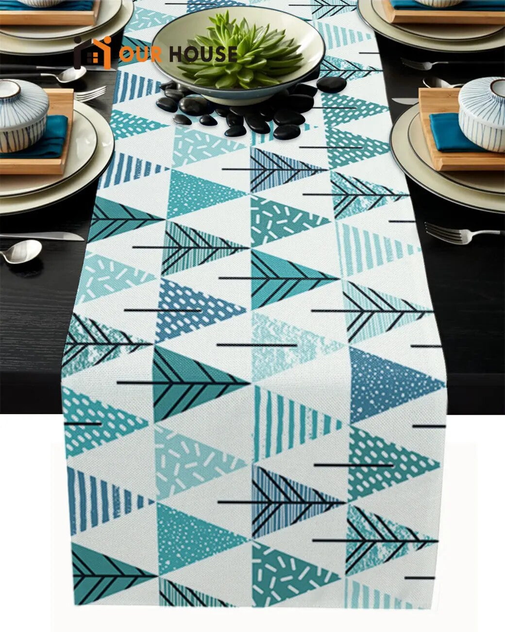 Abstract Geometric Green Wedding Home Party Table Runners Coffee Table ...