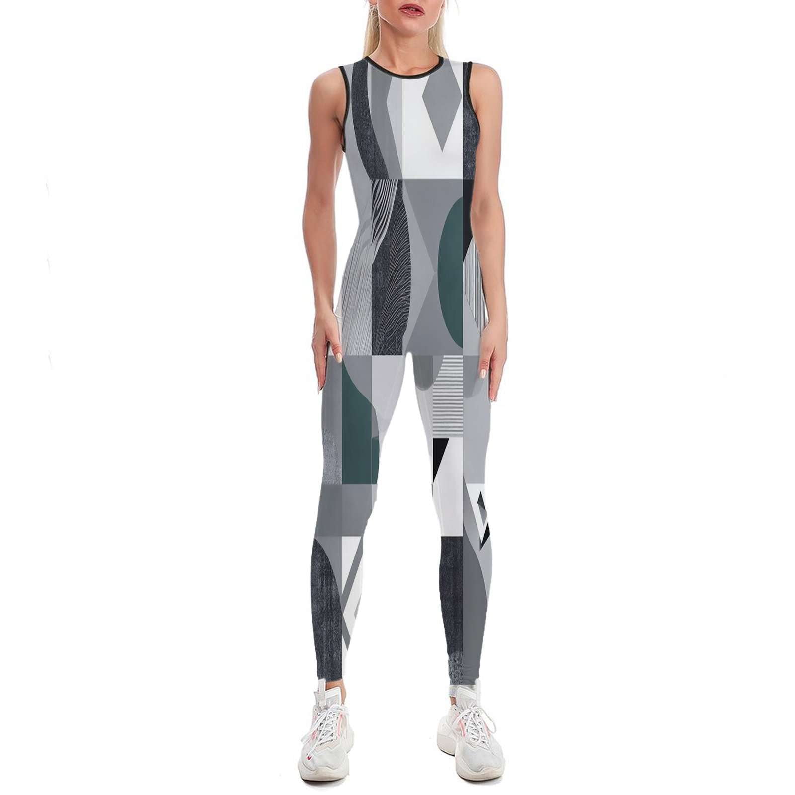 Abstract Geometric Grey Design Women's One Piece Yoga Jumpsuits ...