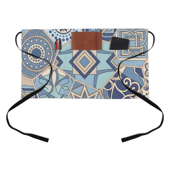 Abstract Geometric Half Waist Apron Blue Yellow Flower Polygon ...