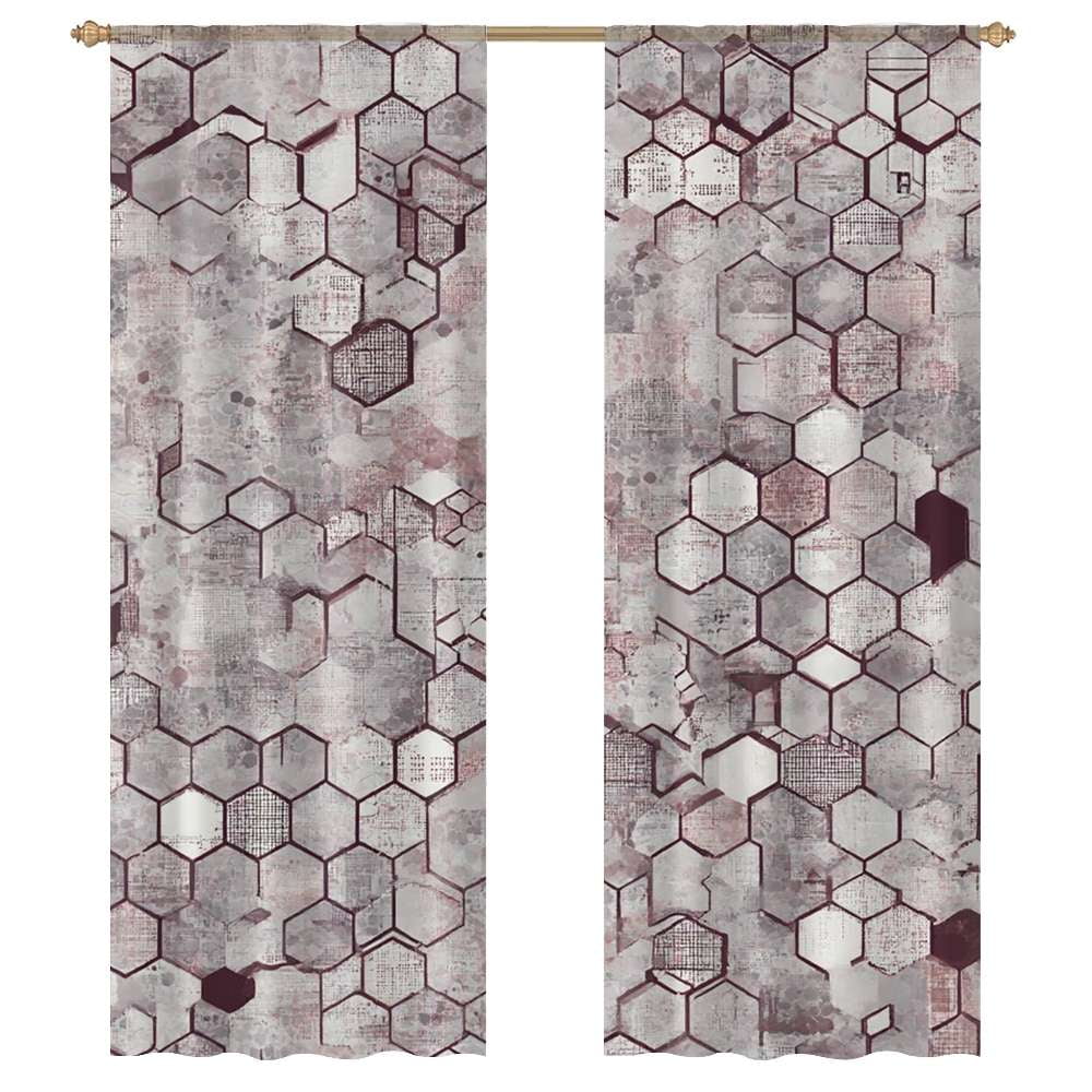 Abstract Geometric Hexagon Pattern Modern Tulle Window Curtains for ...