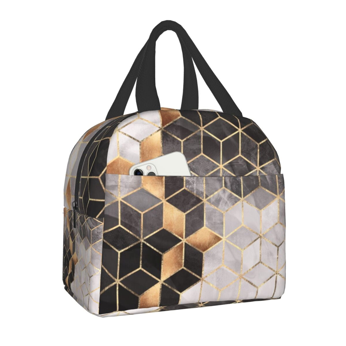 Abstract Geometric Hexagons Lunch Bags Men Women Cooler Warm Insulated ...