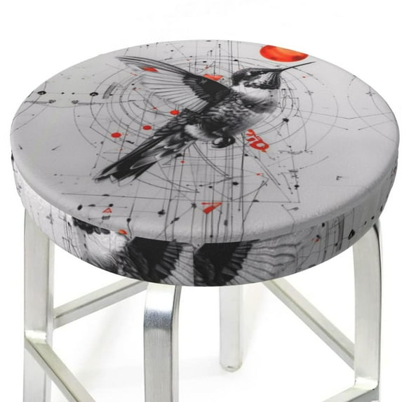Abstract Geometric Hummingbird Bar Stool Covers - Stretch Round Seat ...