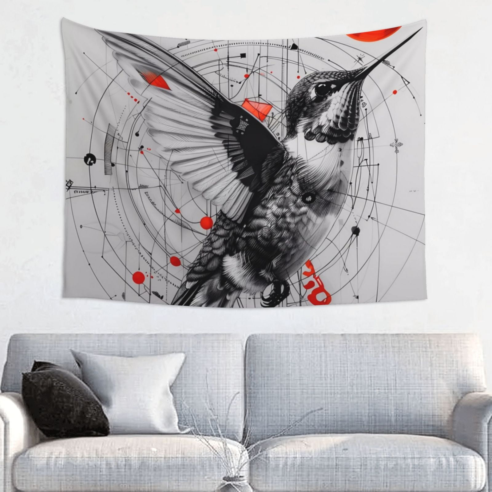 Abstract Geometric Hummingbird Tapestry, Wall Tapestry Tapestry Wall ...