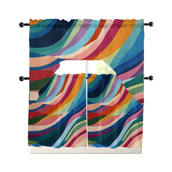 Abstract Geometric Kitchen Curtains Set for Windows 3 Piece Cafe ...